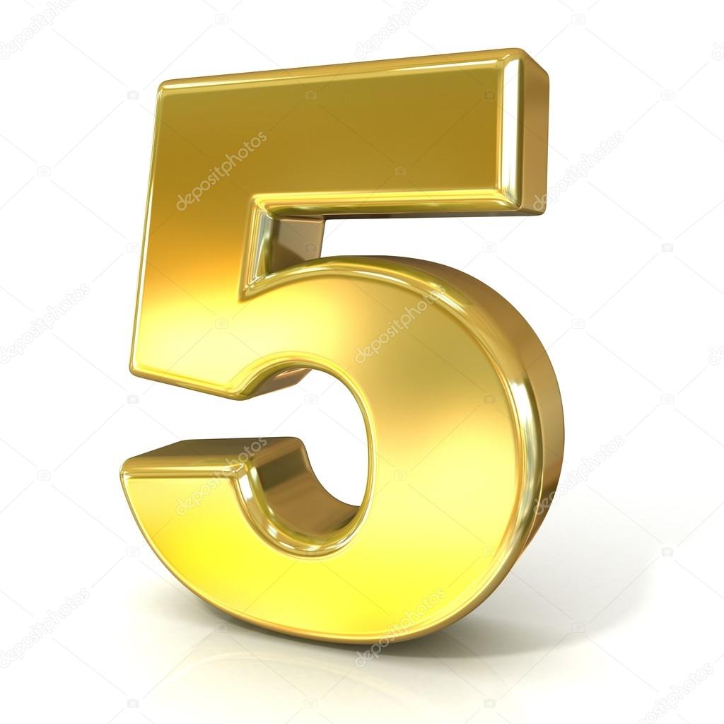 Colección De Dígitos Numéricos 5 Cinco Signo Dorado 3d Aislado