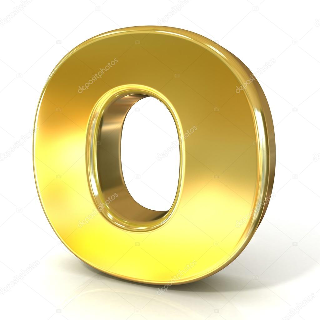 Golden font collection letter - O. 3D render illustration, isolated on ...