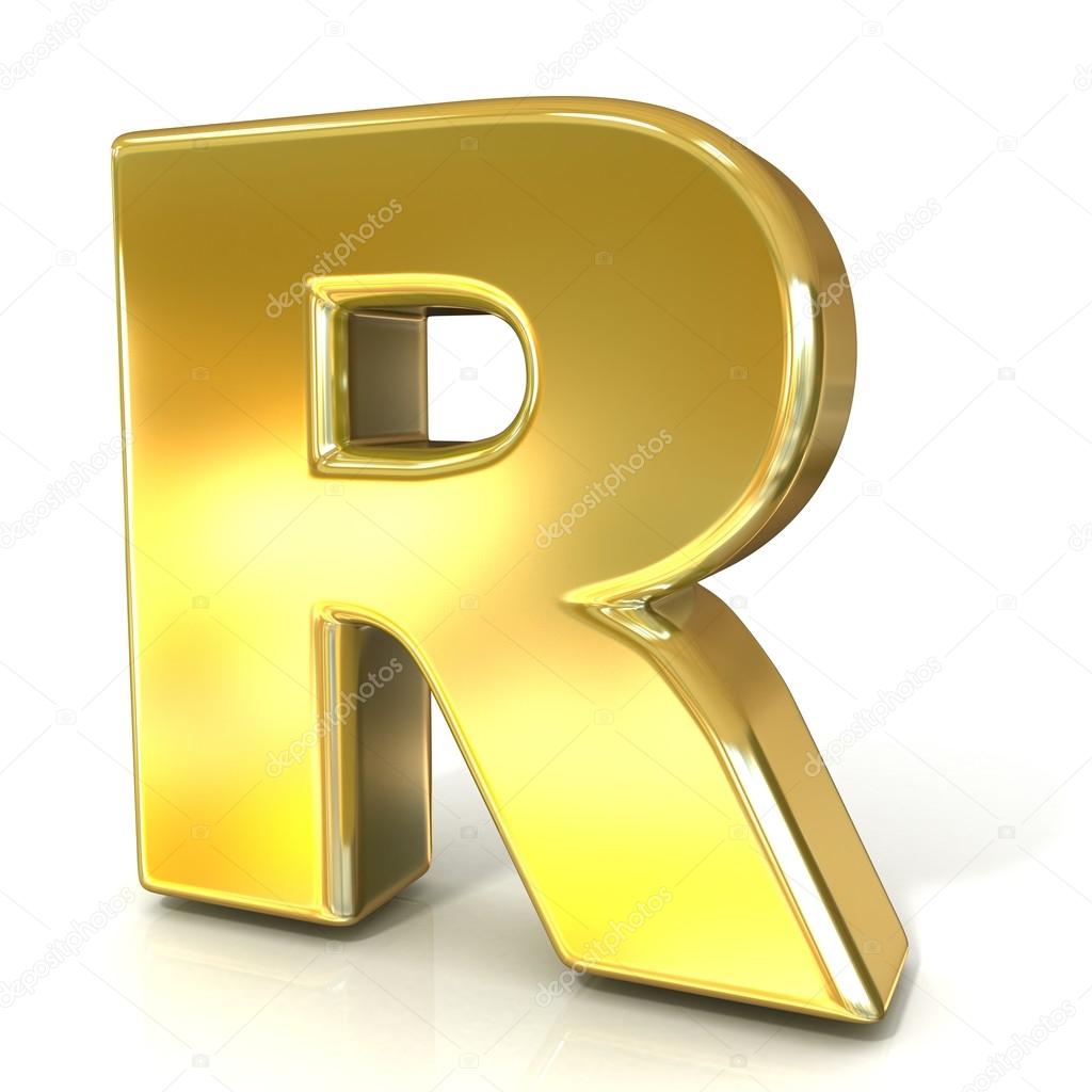 Golden font collection letter - R. 3D render illustration, isolated on ...