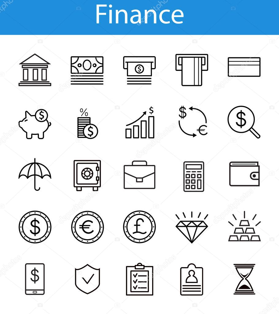 conjunto de iconos lineales vectoriales de finanzas y dinero aislado ...