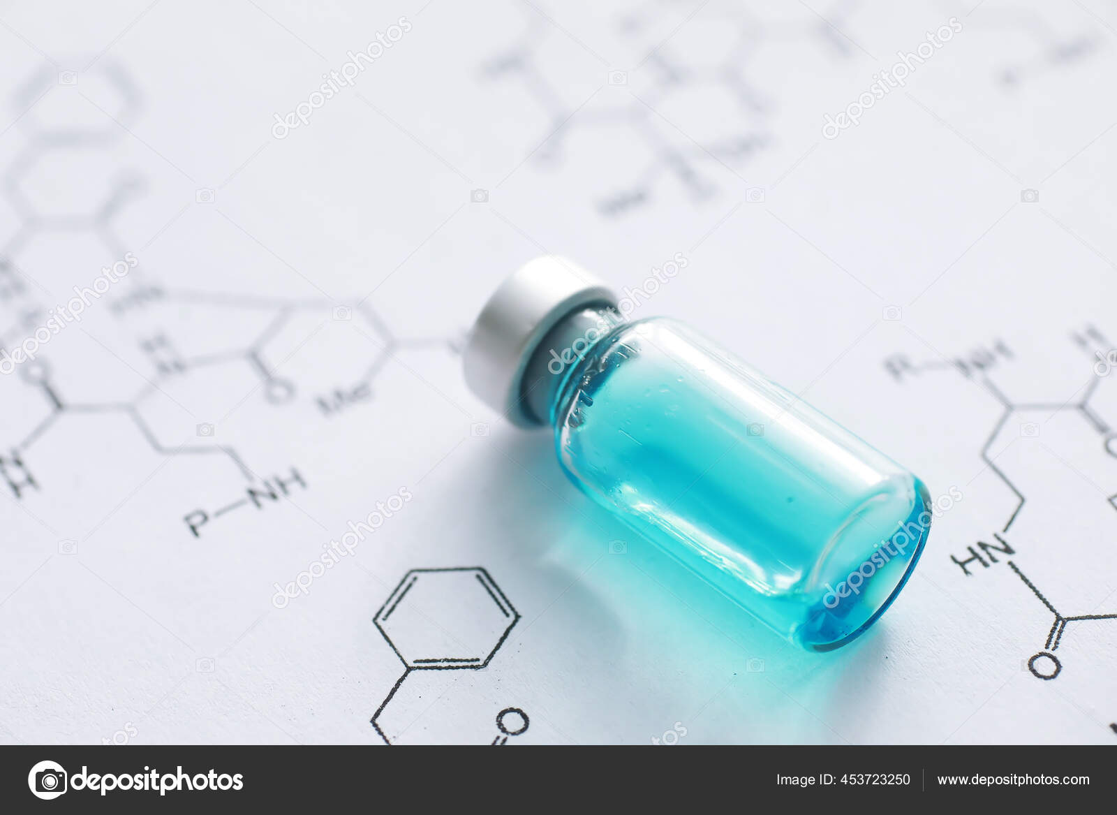 Small Jars Injection Syringe Injection Blue Background Chemical Formul ...