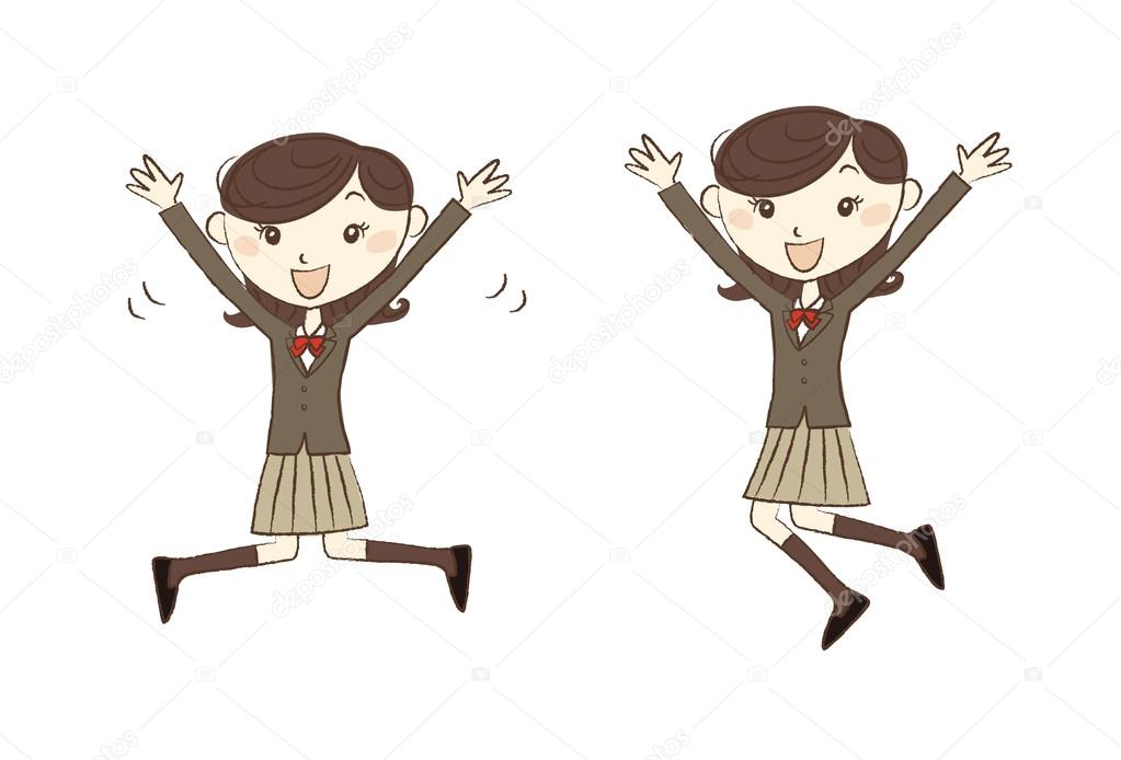 Jumping female high school student — Stock Vector © MichikoDesign #93131580