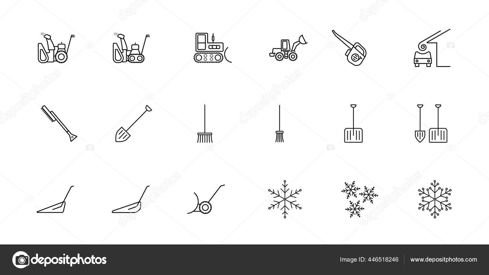 A set of simple vector icons on the theme of snow removal. There are ...