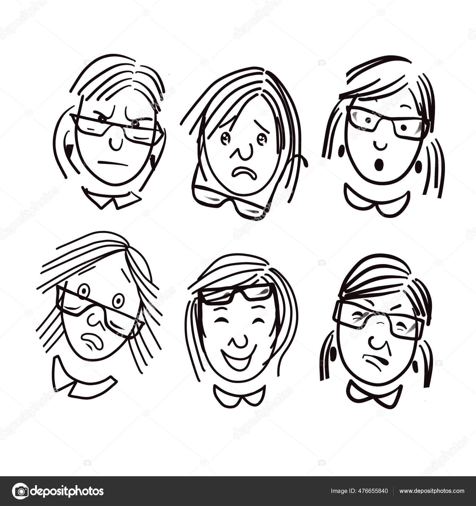 Set Faces Girl Different Emotions Joy Fear Surprise Anger Contempt ...