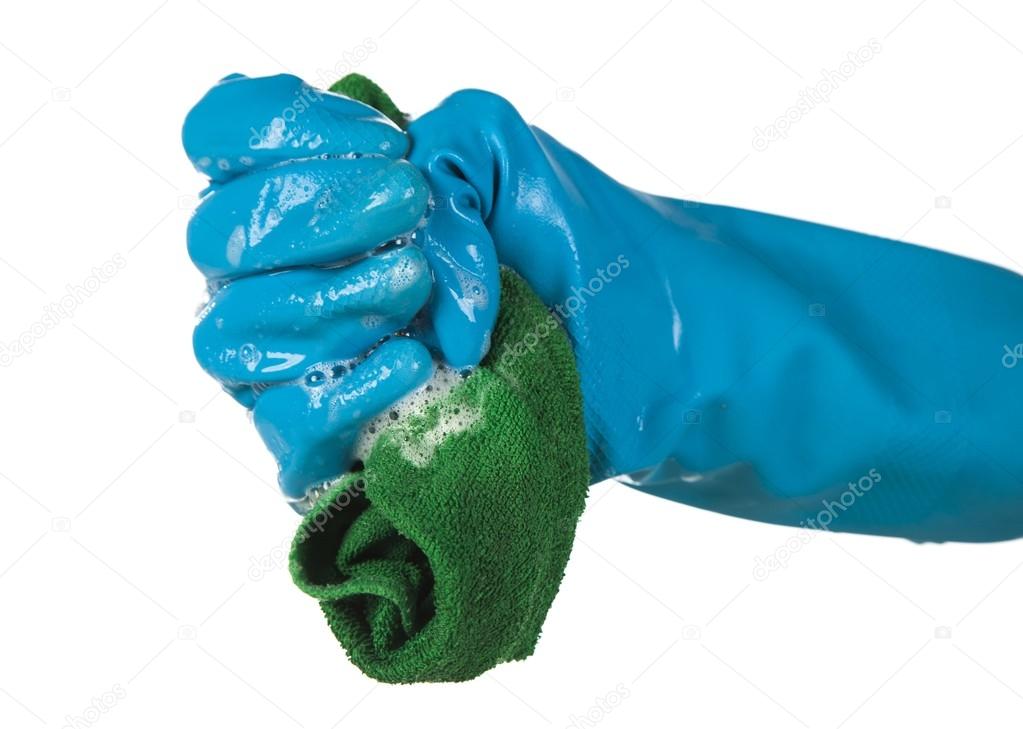 Hand in glove holding rag Stock Photo by ©Nikodash 104020696