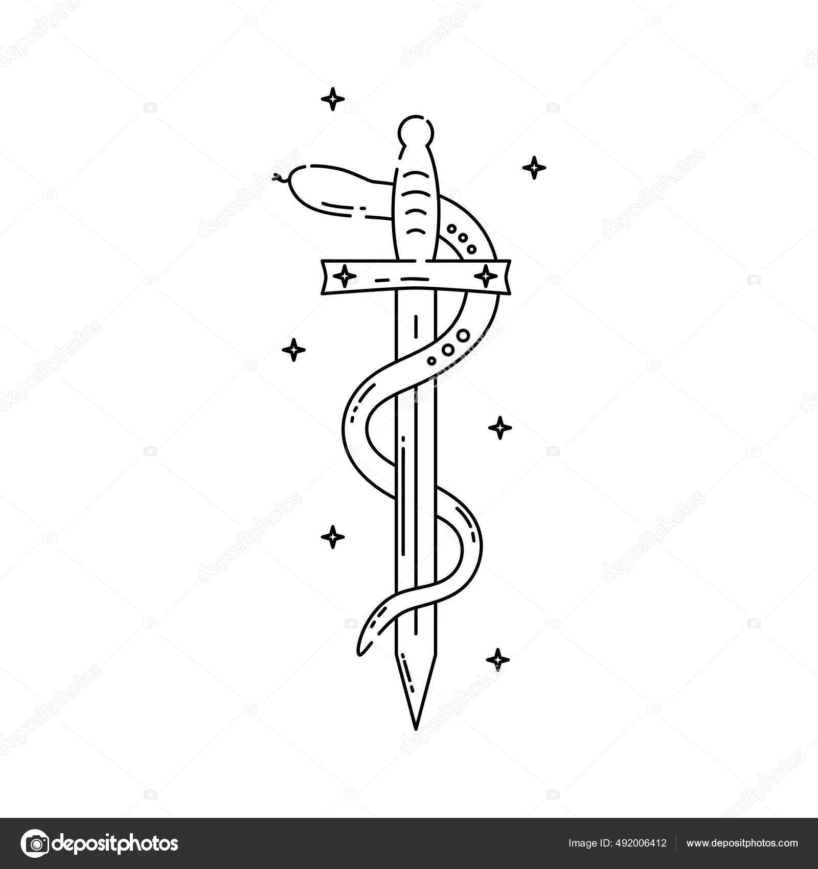 Line Concept Medieval Sword Poison Snake Vintage Style Design ...