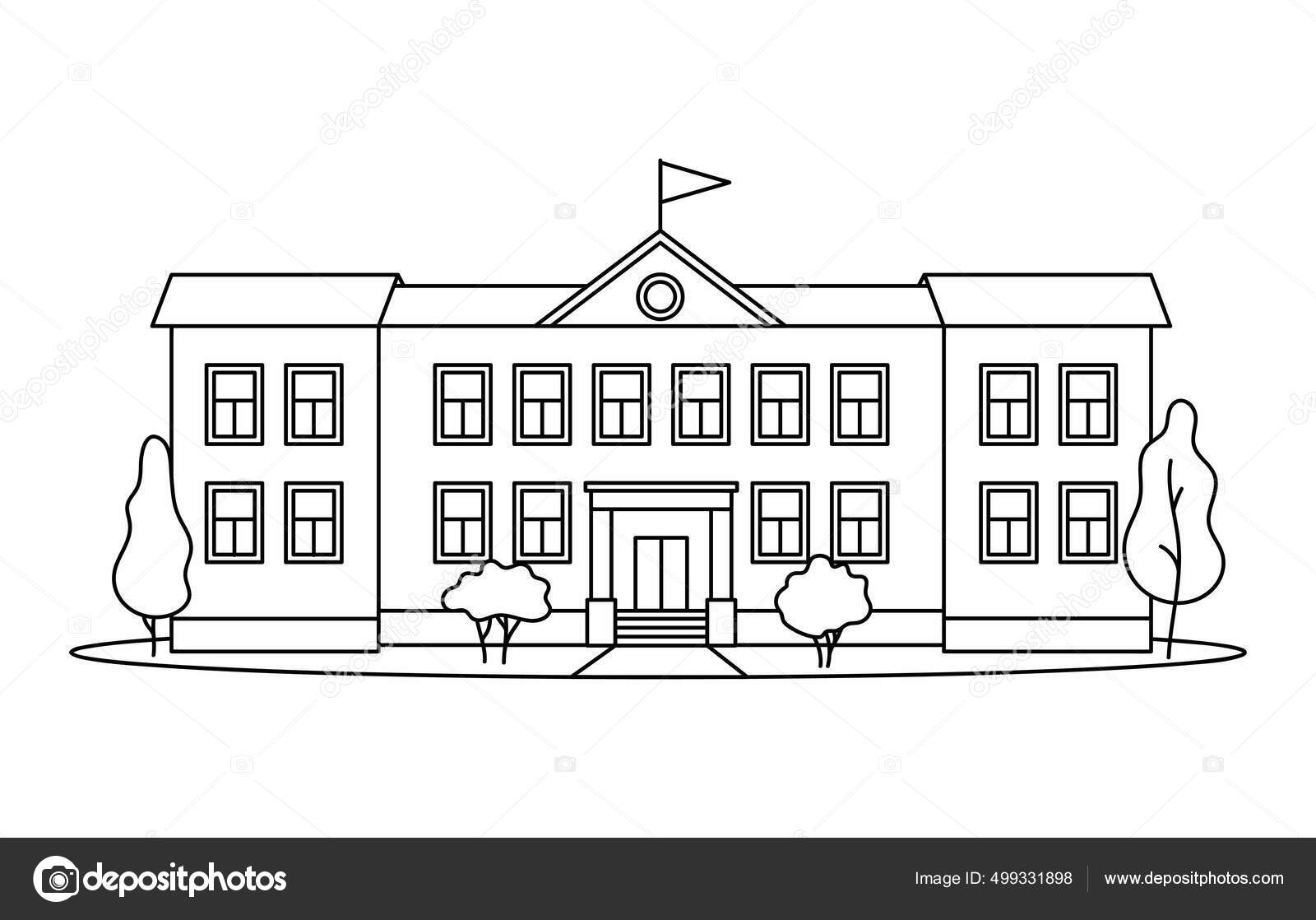 Edificio Escolar Clásico Con Columnas Para Niños Alumnos Dibujadas Con Vector de stock por ©v ...