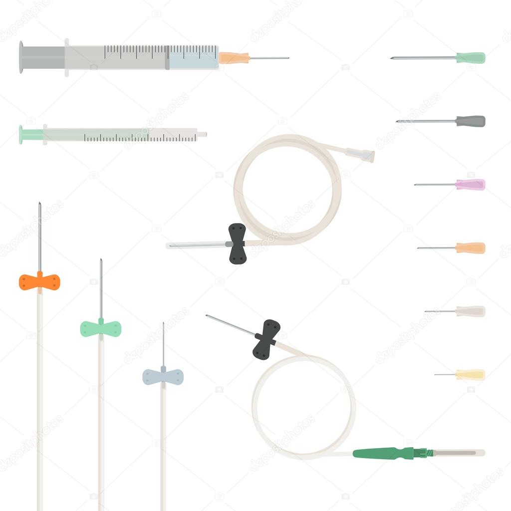 Insulin syringe and syringe with needle. Set of needles for syringe ...