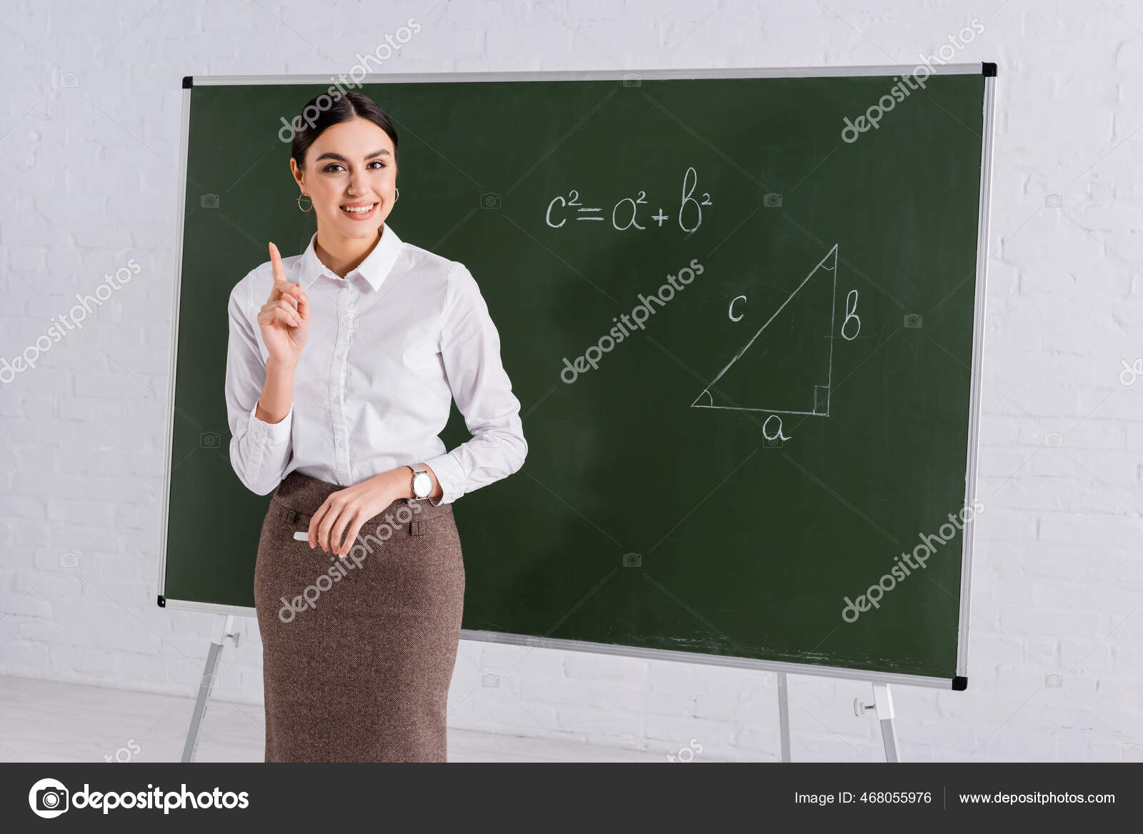 Positive Teacher Pointing Finger Mathematic Lesson School — Stock Photo ...