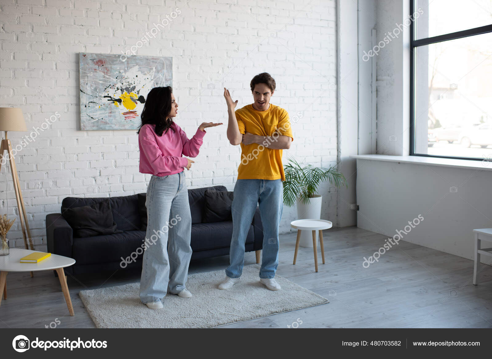 Angry Young Woman Yelling Outstretched Hand Boyfriend Refuse Gesture ...
