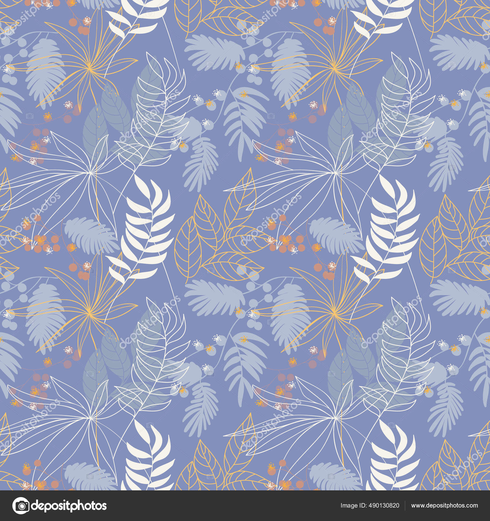 Vector Floral Pattern Winter Flowers Powdered Snow Blue Background ...