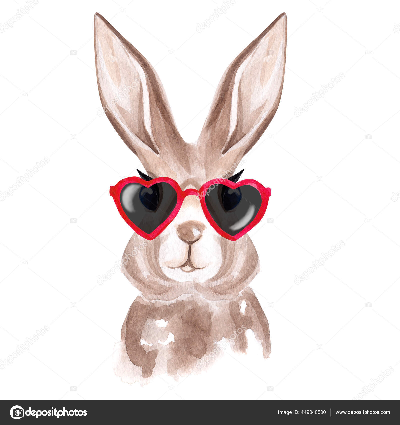 Funny Watercolor Rabbit Sunglasses Bunny Illustration Stock ...