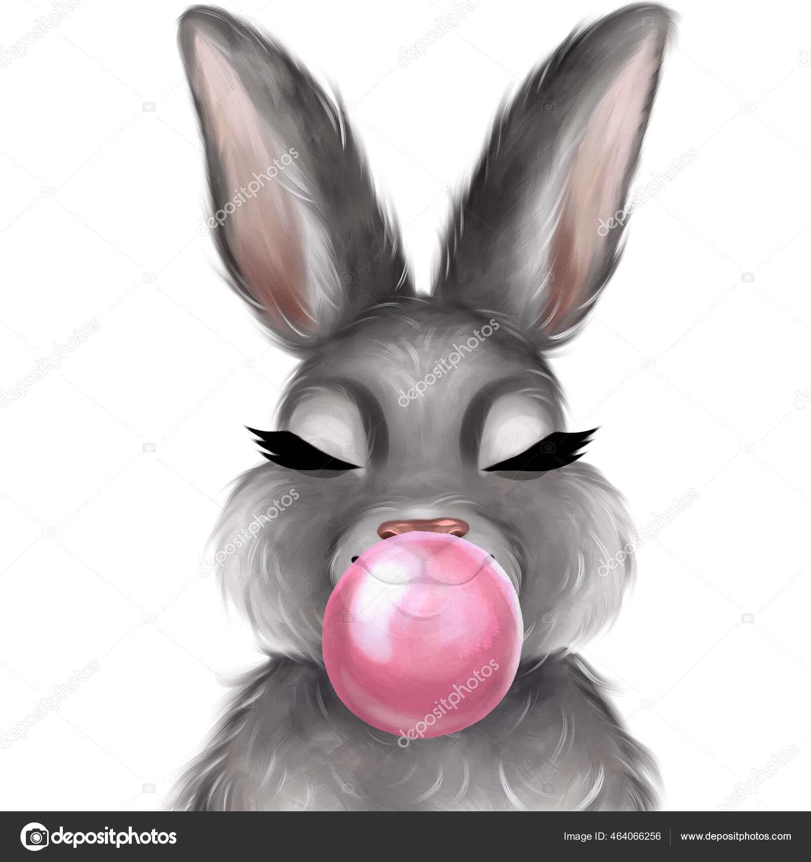 Cute Bunny Blowing Bubble Gum Hand Drawn Kids Illustration Stock Photo ...