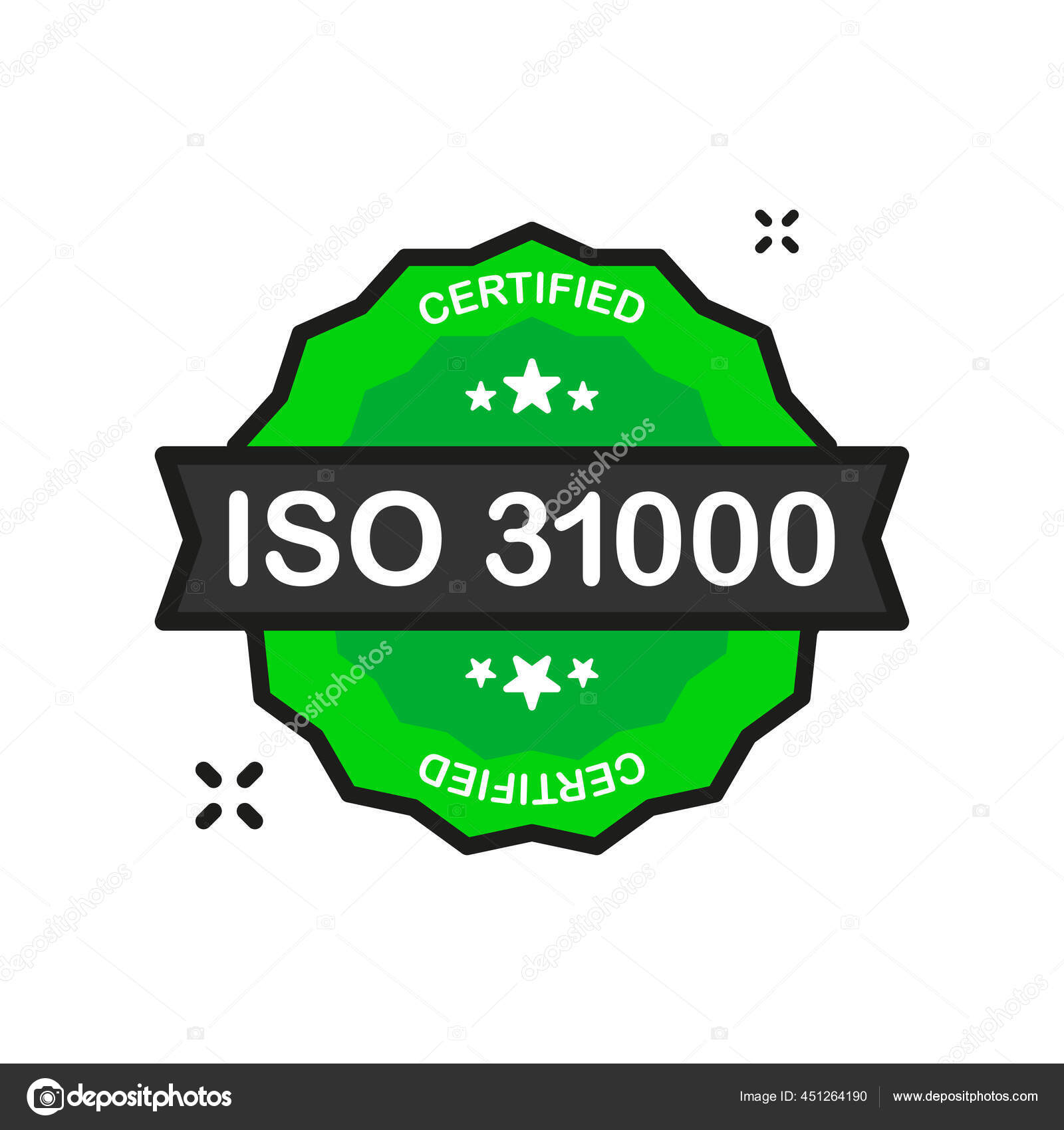 Iso 31000 Certified Badge Certification Green Stamp Icon Flat Style ...