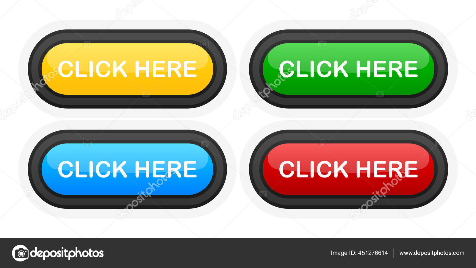 Click Here Realistic Buttons Different Colors White Background Vector ...