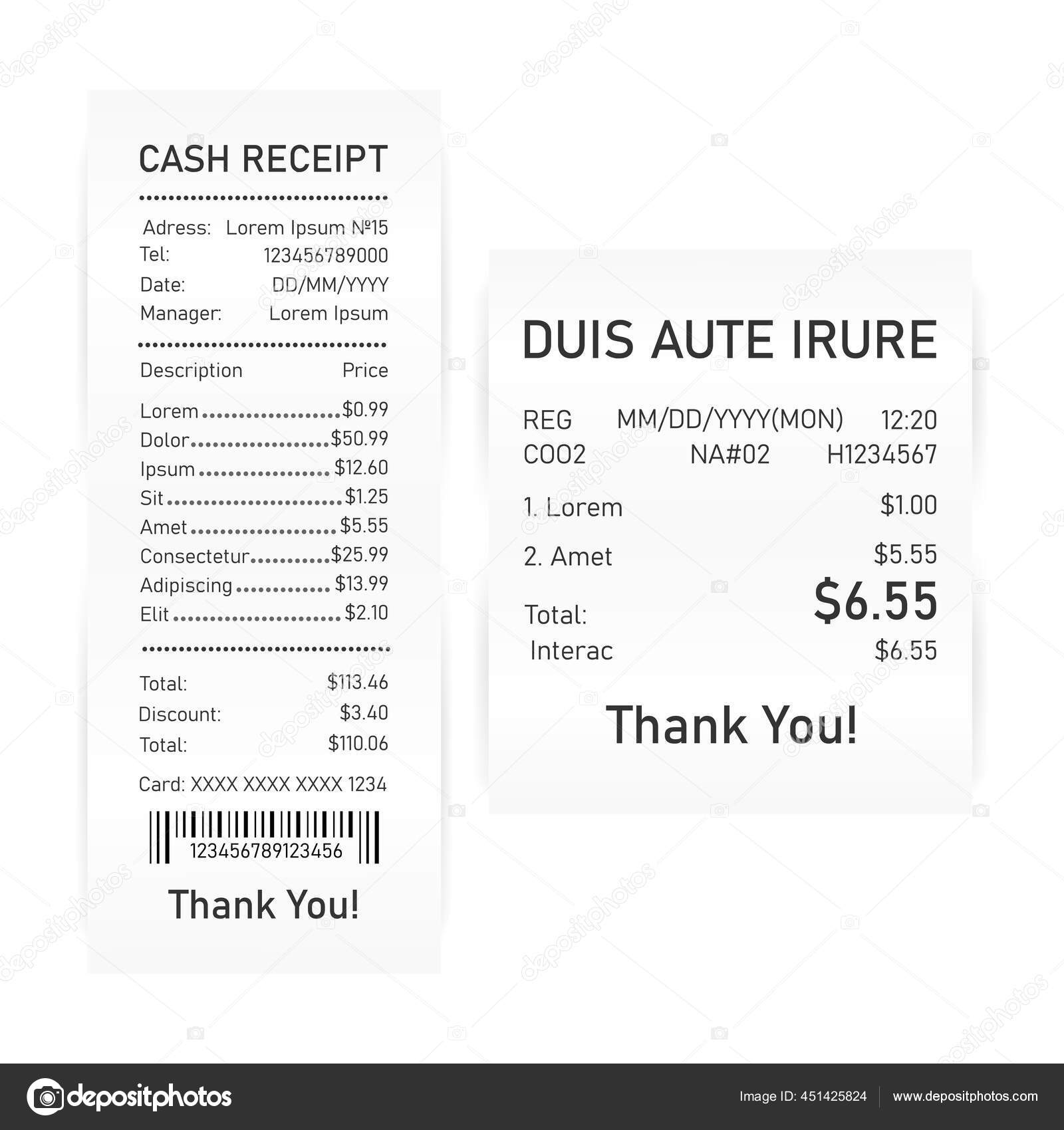 Two Realistic Cash Receipt White Background Vector Illustration Stock ...