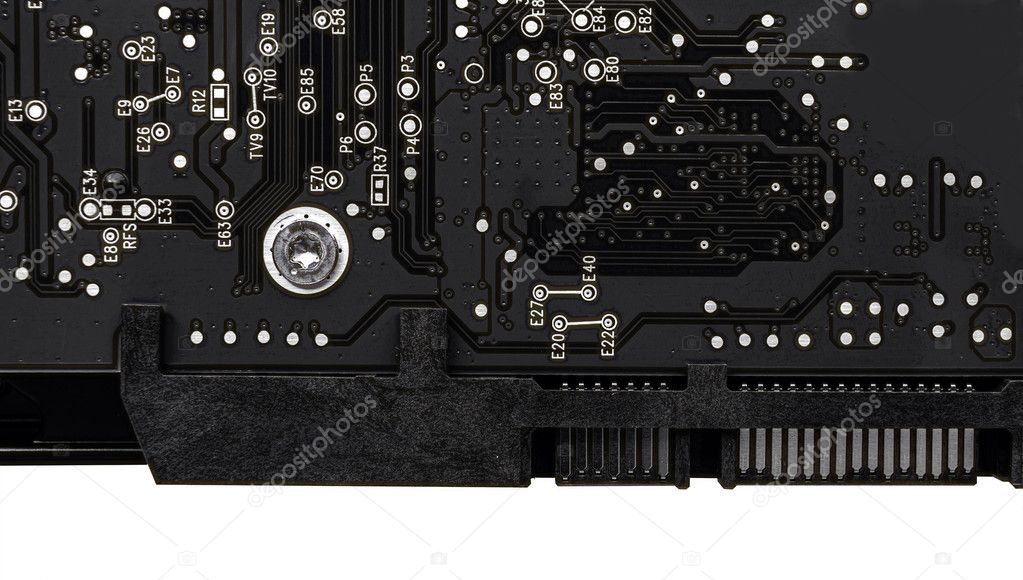 Computer HDD with printed motherboard and microcircuit — Stock Photo ...