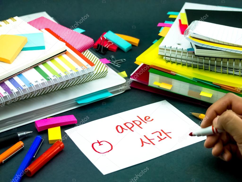 Learning New Language Making Original Flash Cards; Korean — Stock Photo ...