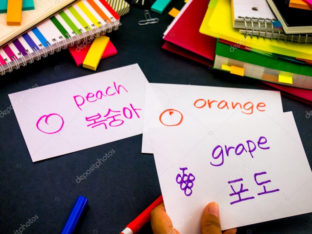 Learning New Language Making Original Flash Cards; Korean — Stock Photo ...