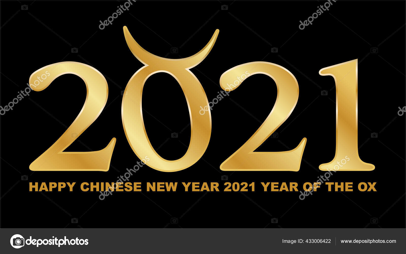2021 gold numbers on a dark background. Symbol of the year of the bull ...