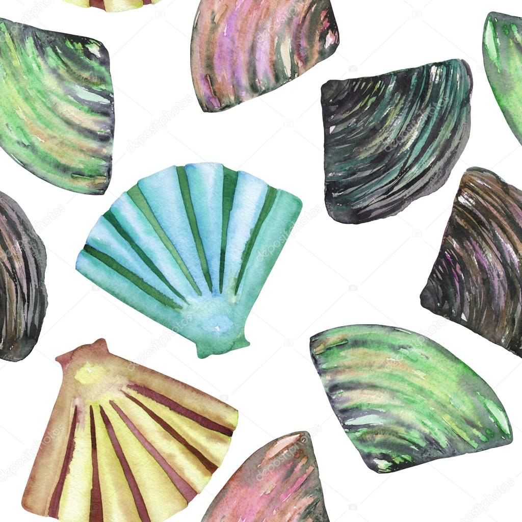 A pattern with the watercolor shells and mussels Stock Illustration by ...