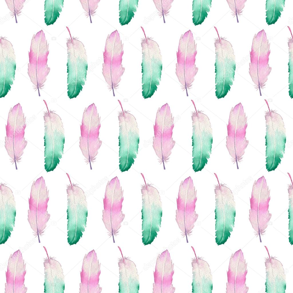 Seamless pattern of watercolor feathers Stock Photo by ©NastyaSklyarova ...