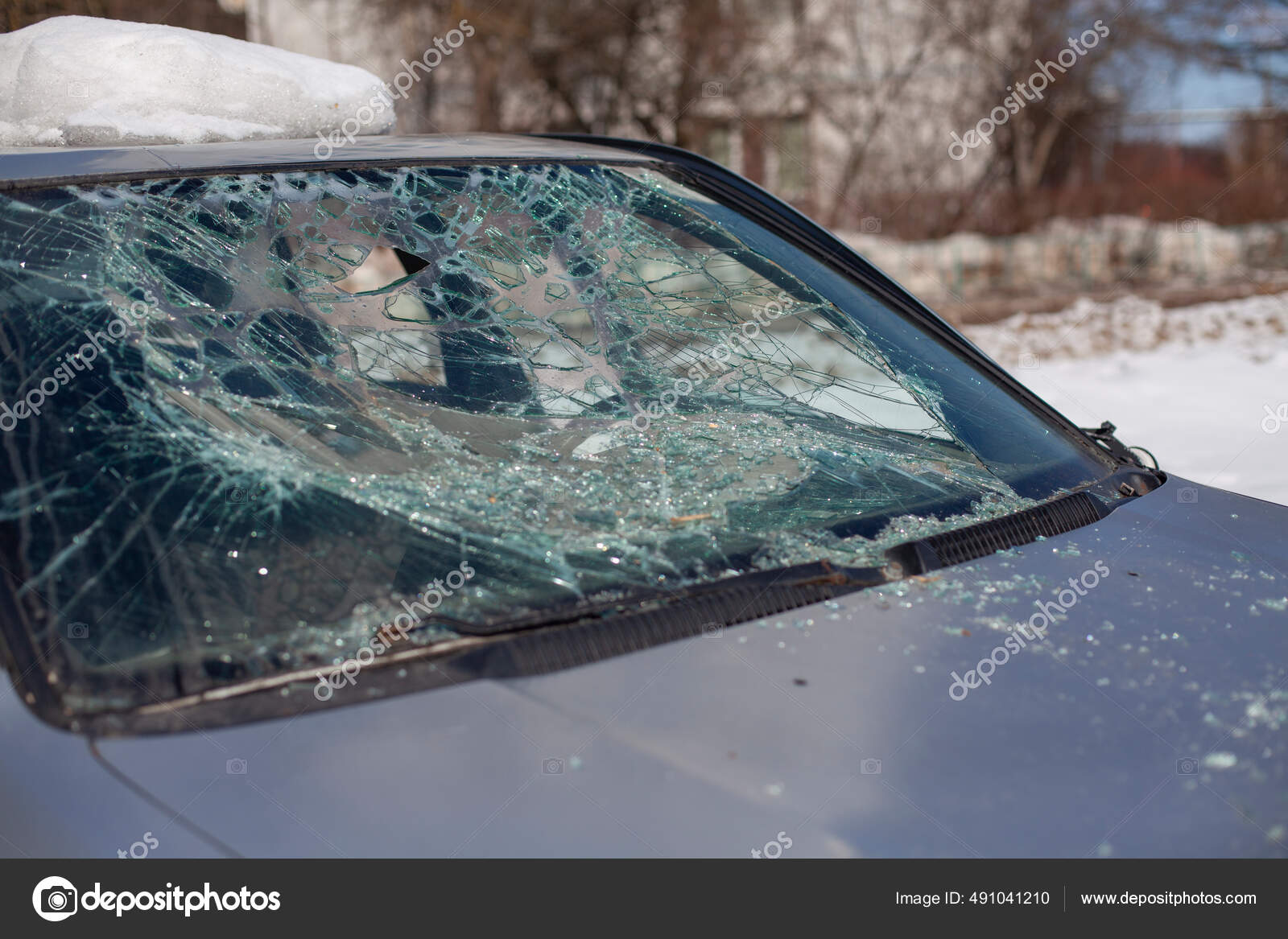 Broken Car Glass Windshield Cracked Damaged Transport Car Parking Lot ...