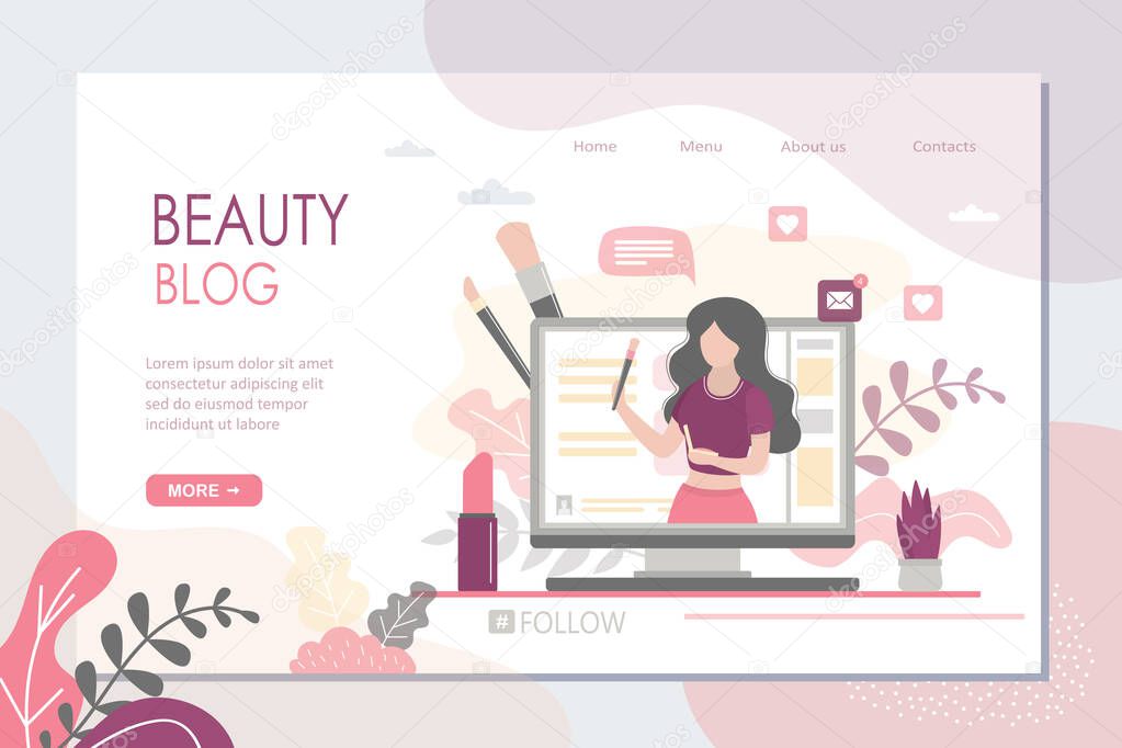 Plantilla de landing page del blog Beauty. blogger chica haciendo ...