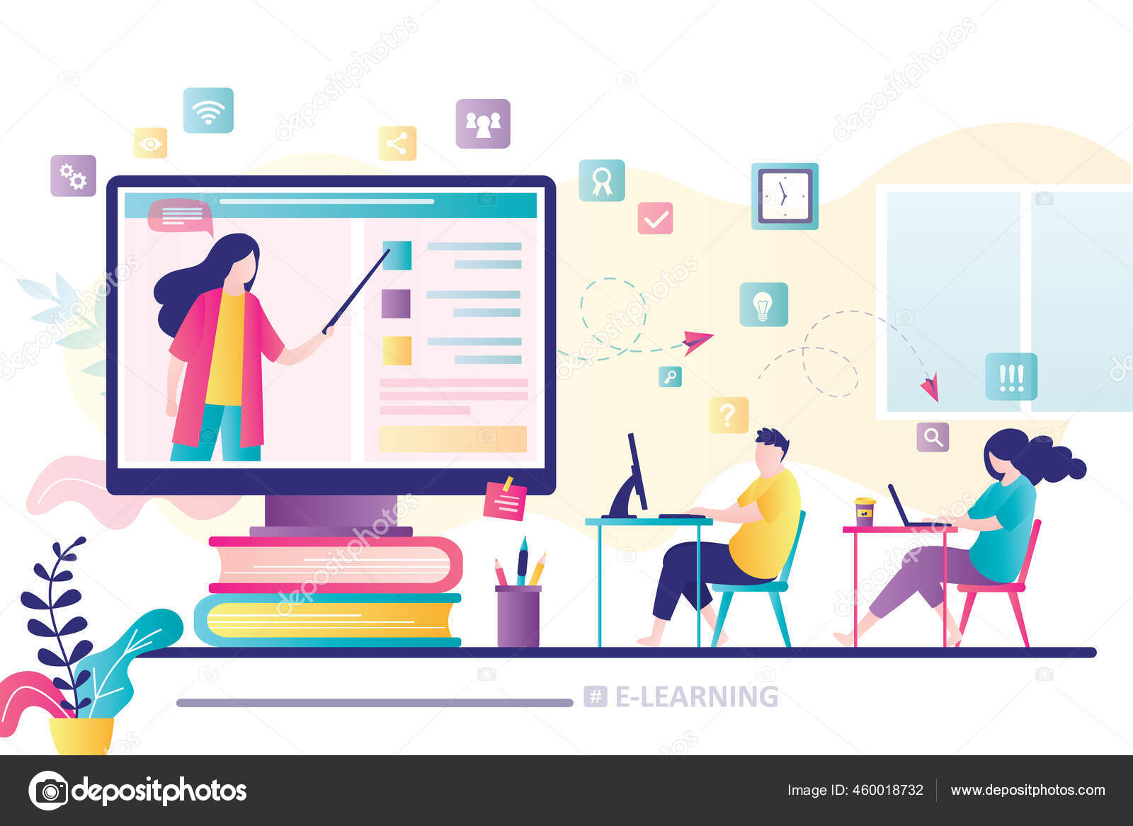 Learning Banner Concept Online Education Home Schooling Woman Teacher ...