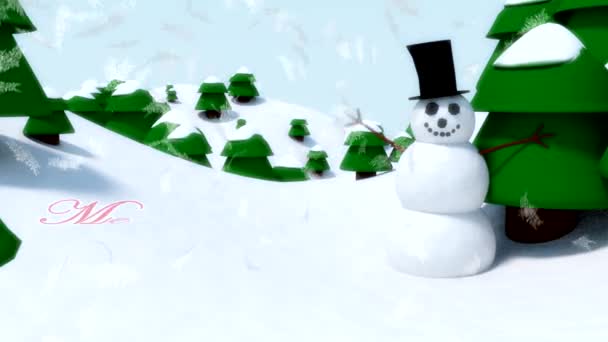 Snowman happy waving animation with winter snowflakes falling — Stock ...