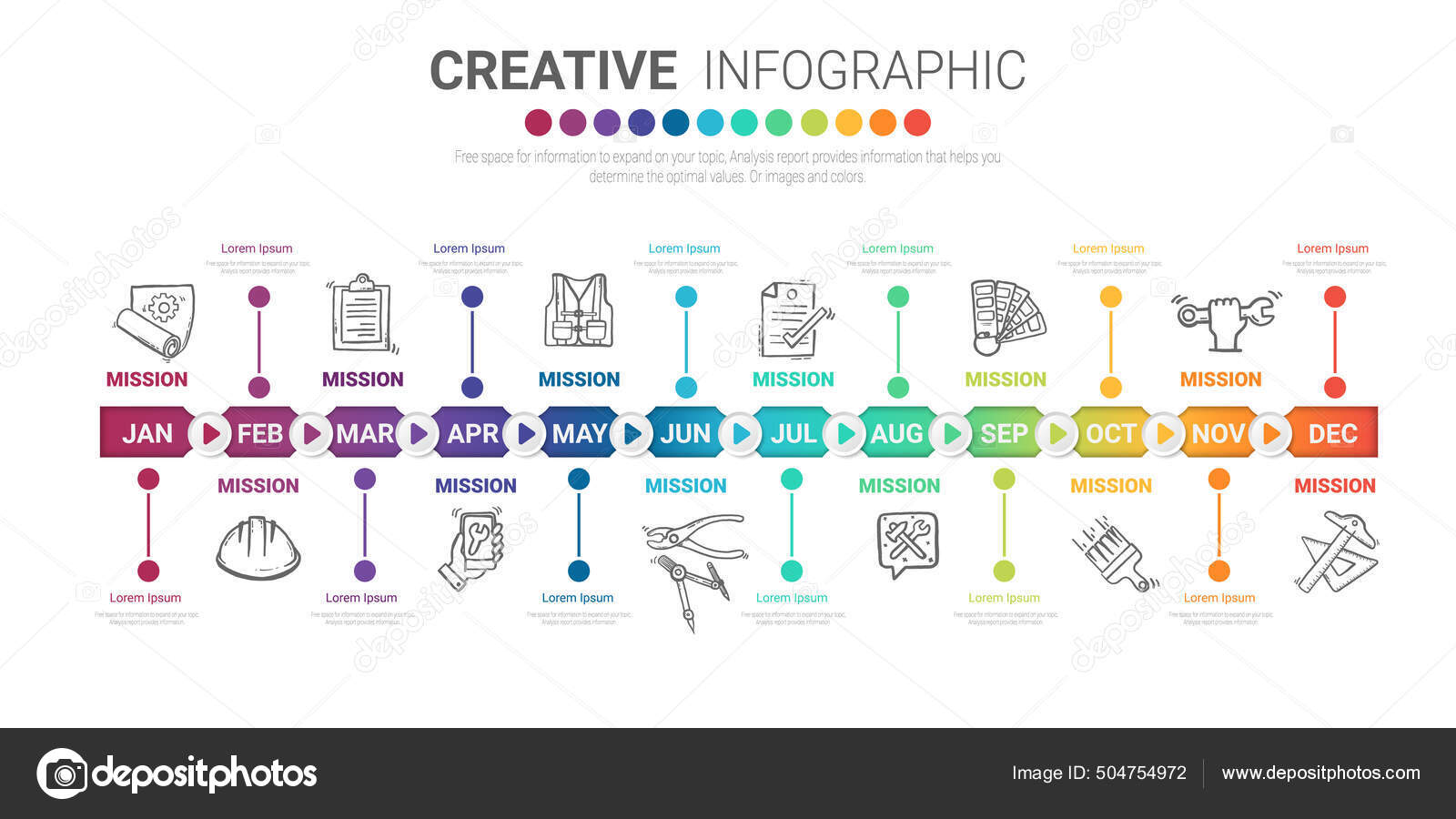 Timeline Year Months Infographics All Month Planner Design Presentation ...