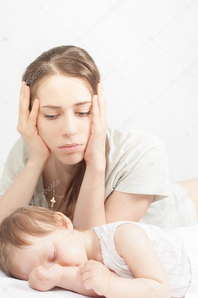 Sad Mom With Baby