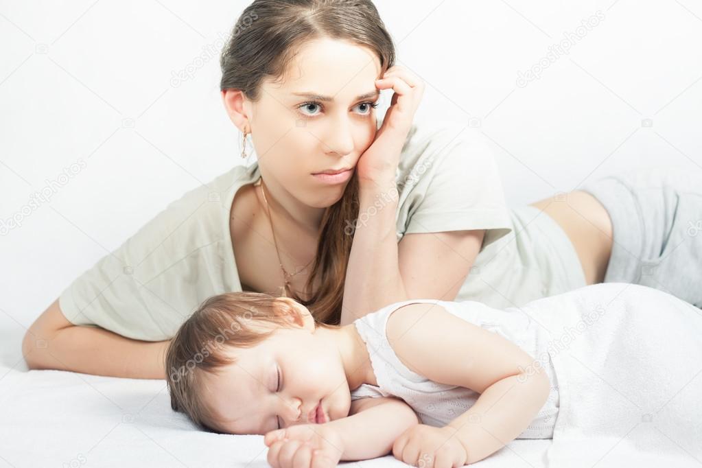Sad Mom With Baby