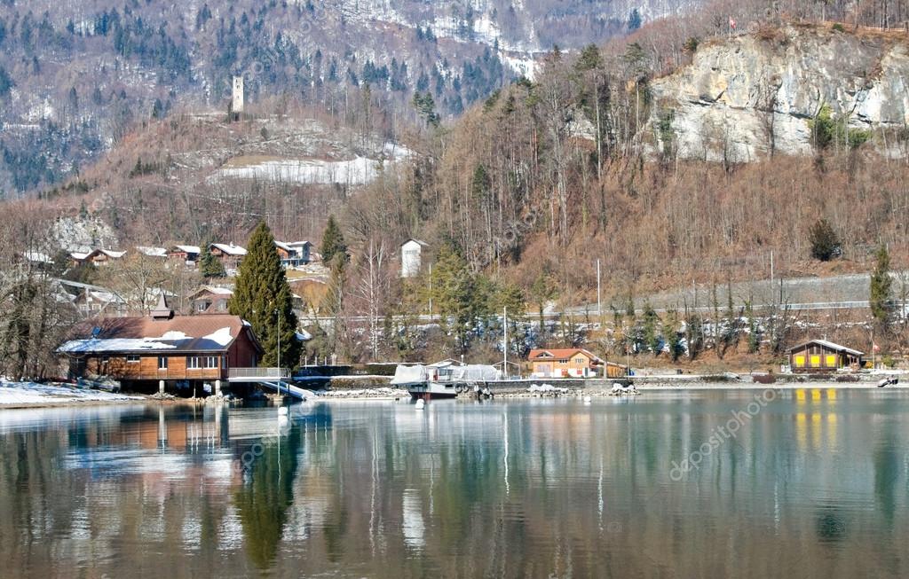 Spring Alps with a beautiful reflection in Interlaken, Switzerla Stock ...