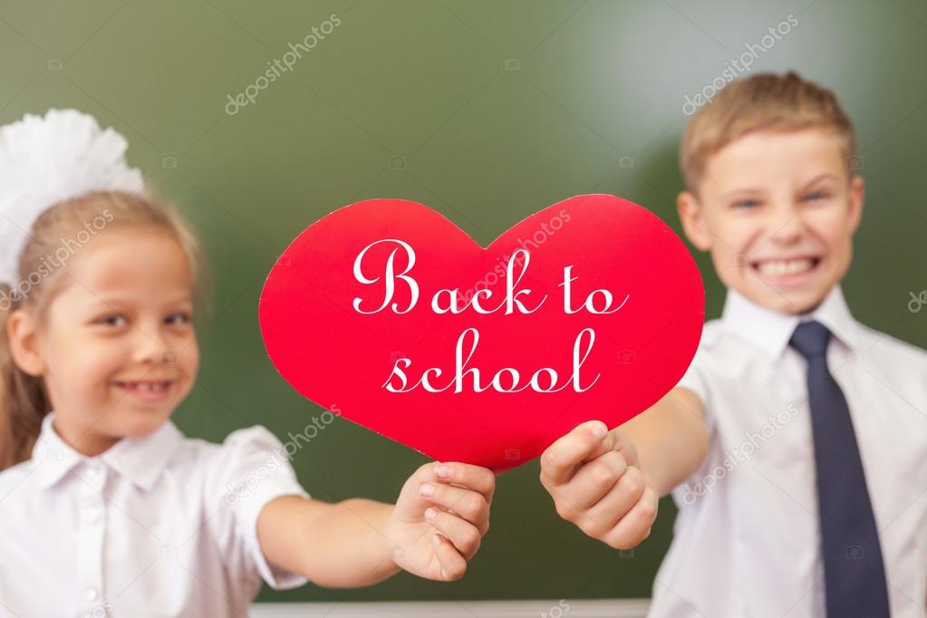 Welcome back to school with love from little kids — Stock Photo ...