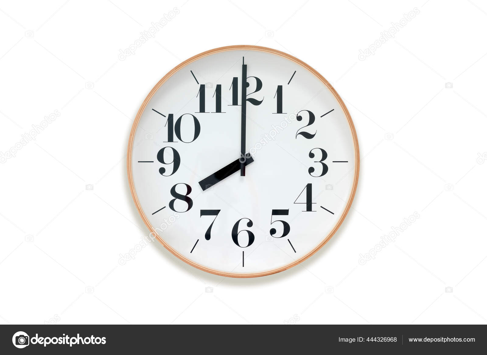 Eight O'clock Clock Wooden Rim White Background Stock Photo by ...