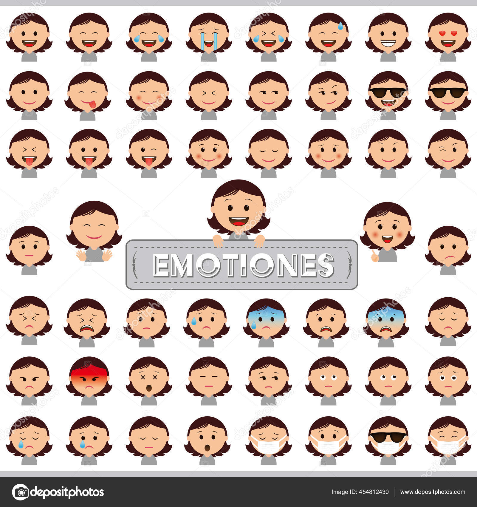 Variations Female Facial Expression Illustrations Stock Vector by ...