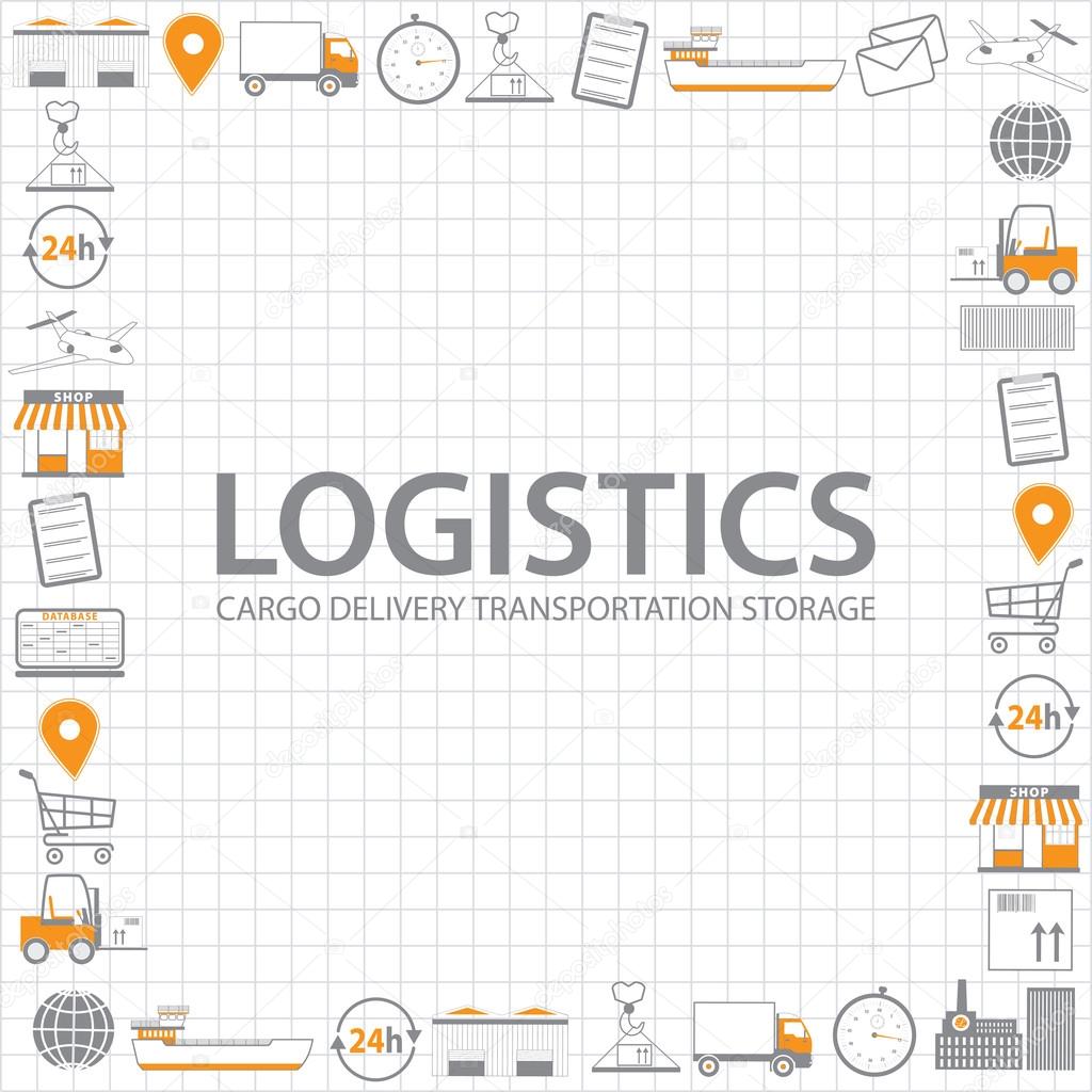 Logistics background, logistics icons in grey and orange colors — Stock ...