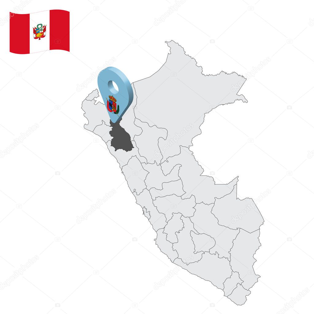 Ubicación Departamento de Cajamarca en el mapa Perú. 3d signo de ...