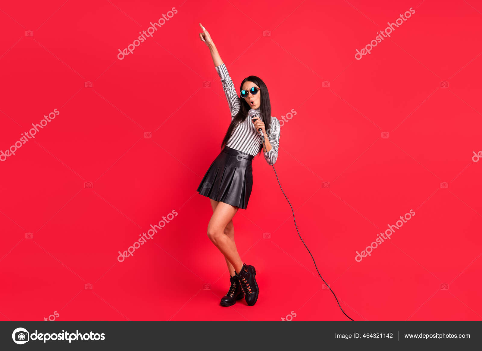 Full length body size view of pretty cool talented cheerful long-haired ...