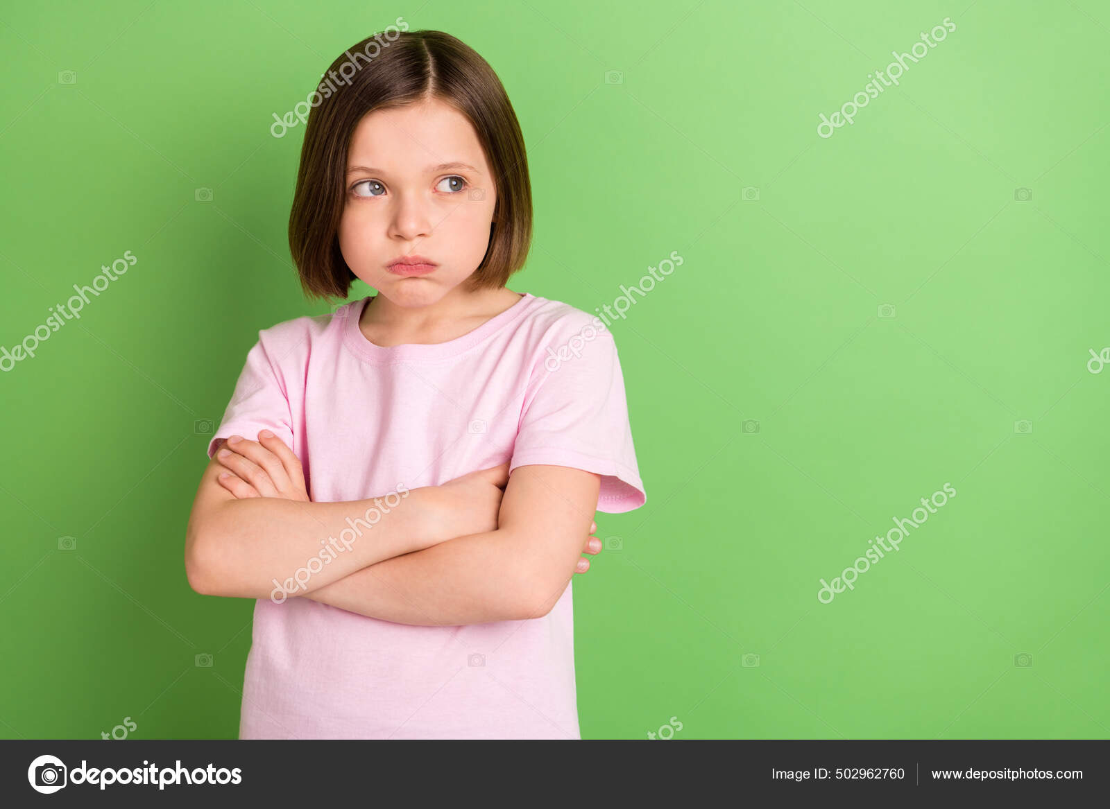 Photo of young girl unhappy upset crosssed hands offended look empty ...