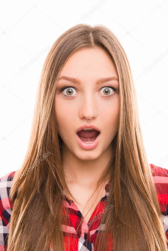 Nice girl with surprised expression of her face — Stock Photo ...