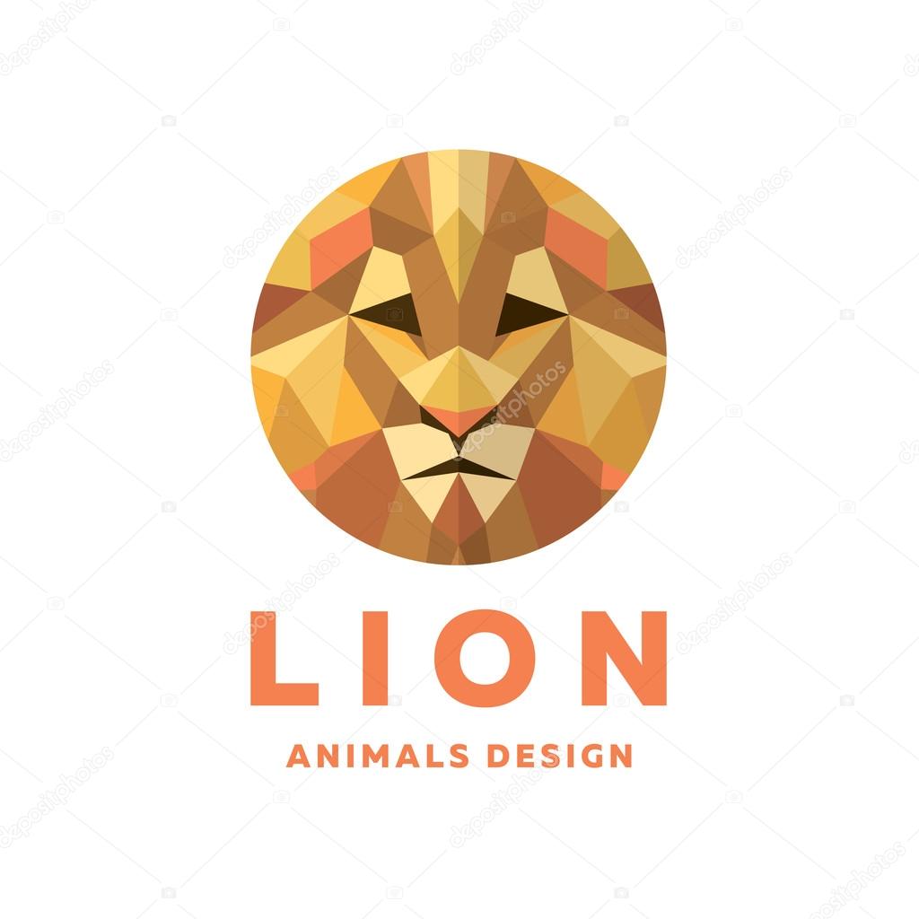 Lions Head into a Polygon design style Logos orange tones quality ...