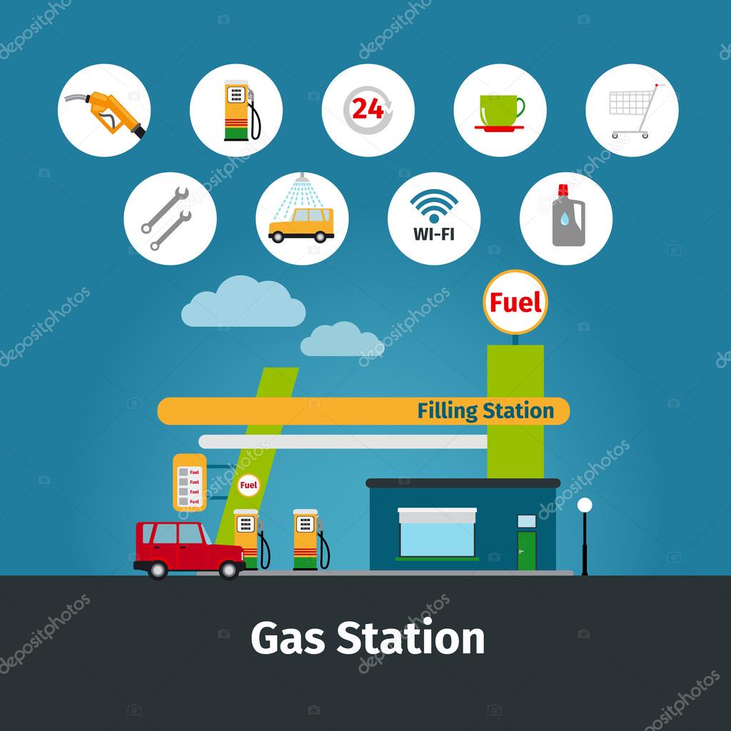 Gas station with flat icons — Stock Vector © ssstocker #74830149