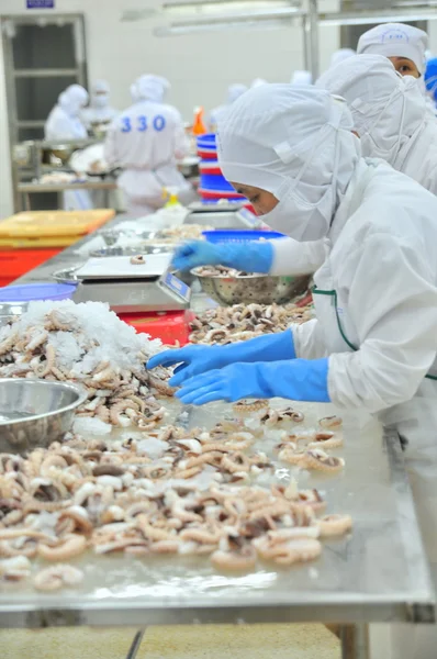 Vung Tau, Vietnam - December 9, 2014: Workers are classifying octopus ...