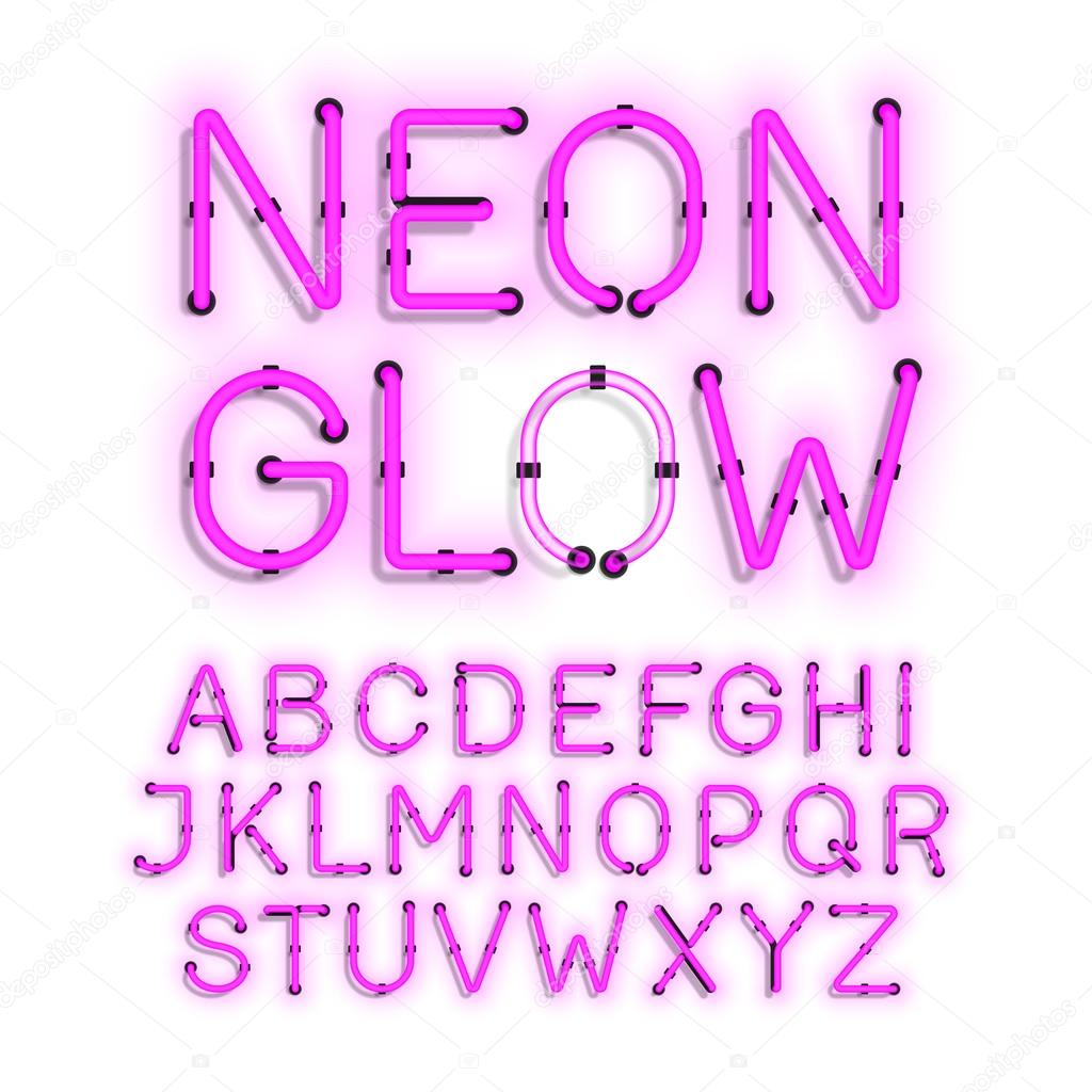 Neon glowing alphabet font — Stock Vector © Alhovik #111811568