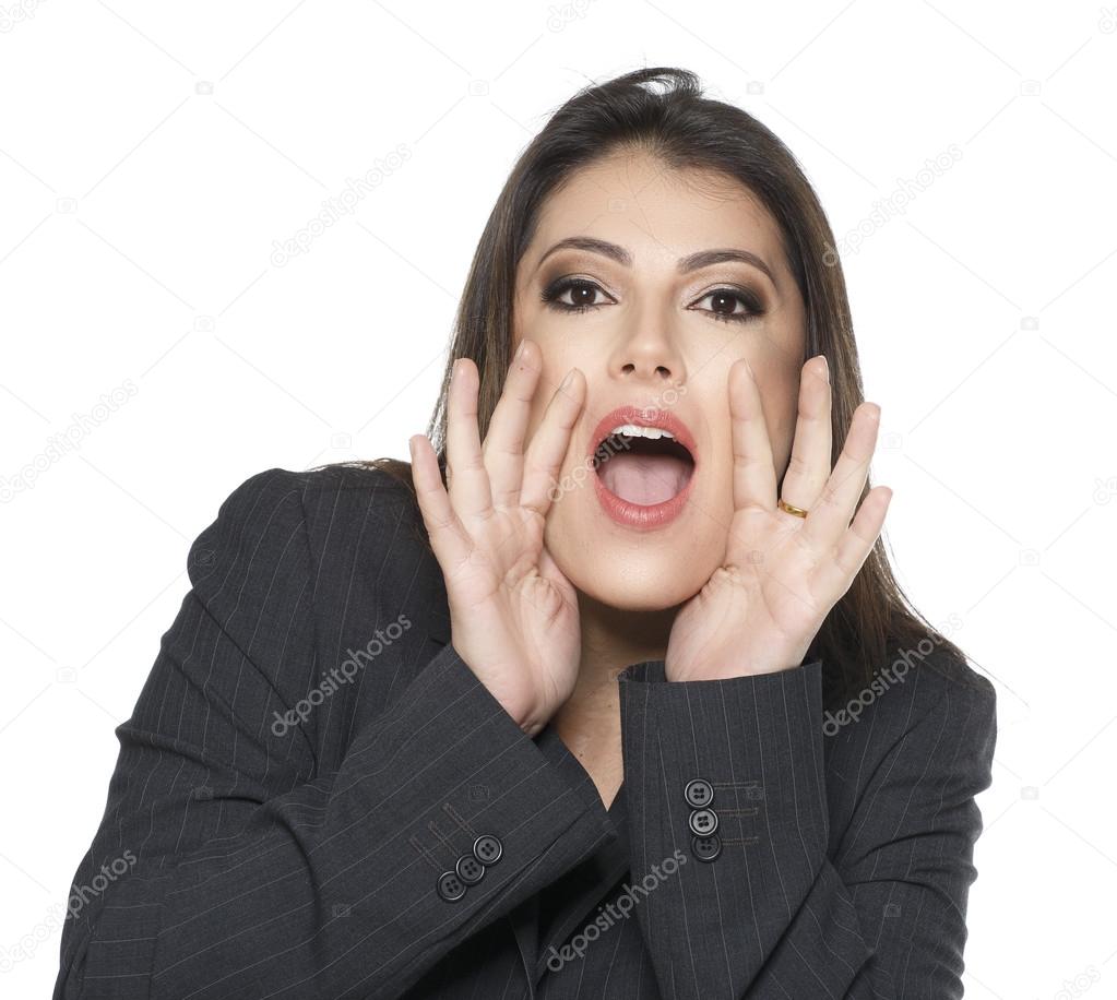 Woman screaming in studio Stock Photo by ©diogoppr 83979286