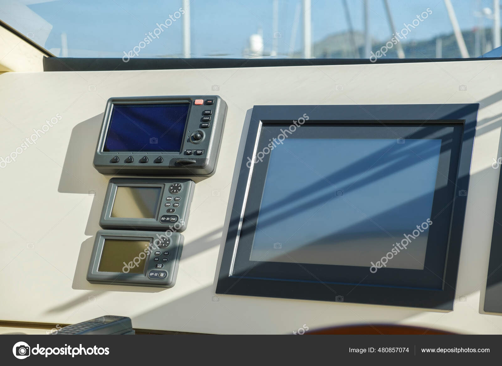 Close View Dashboard Navigation System Modern Luxury Yacht Captain's ...