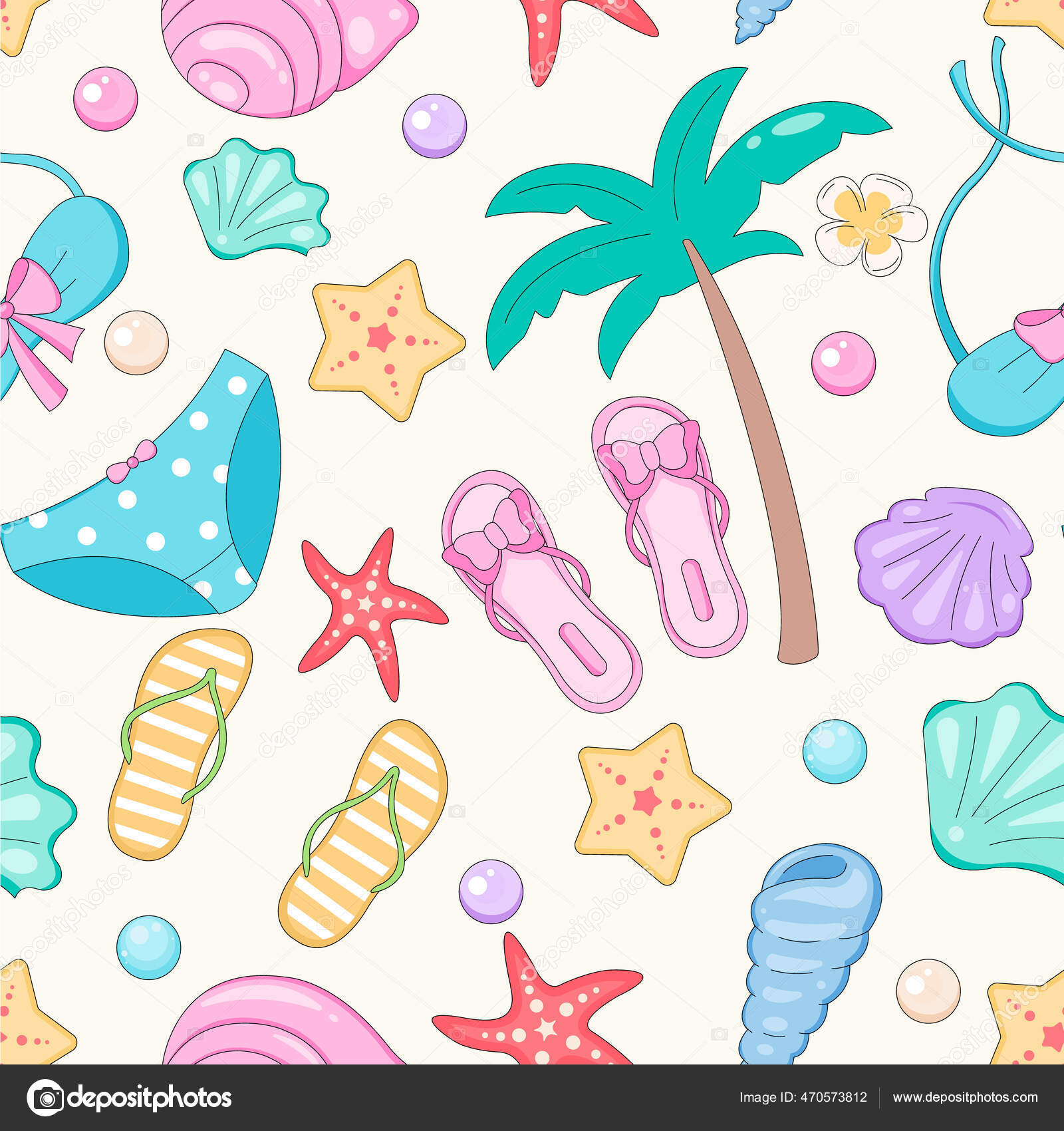 Fun Summer Stuff Seamless Pattern Beach Party Repeat Background Design ...