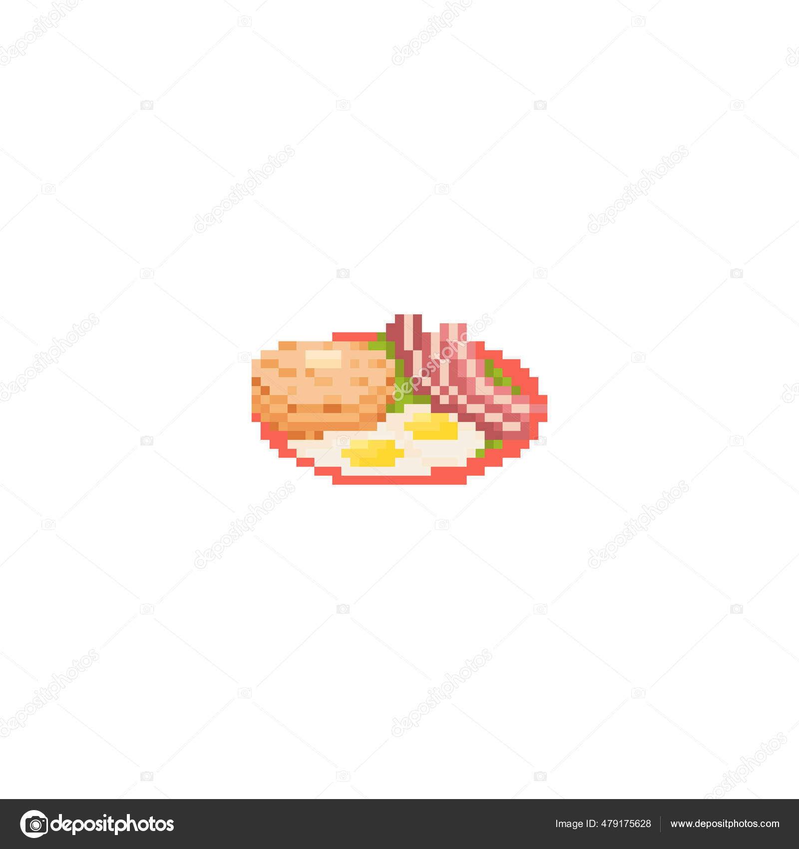 Pixel Art Desayuno Icono Bit Píxel Retro Plato Con Jamón Vector de ...